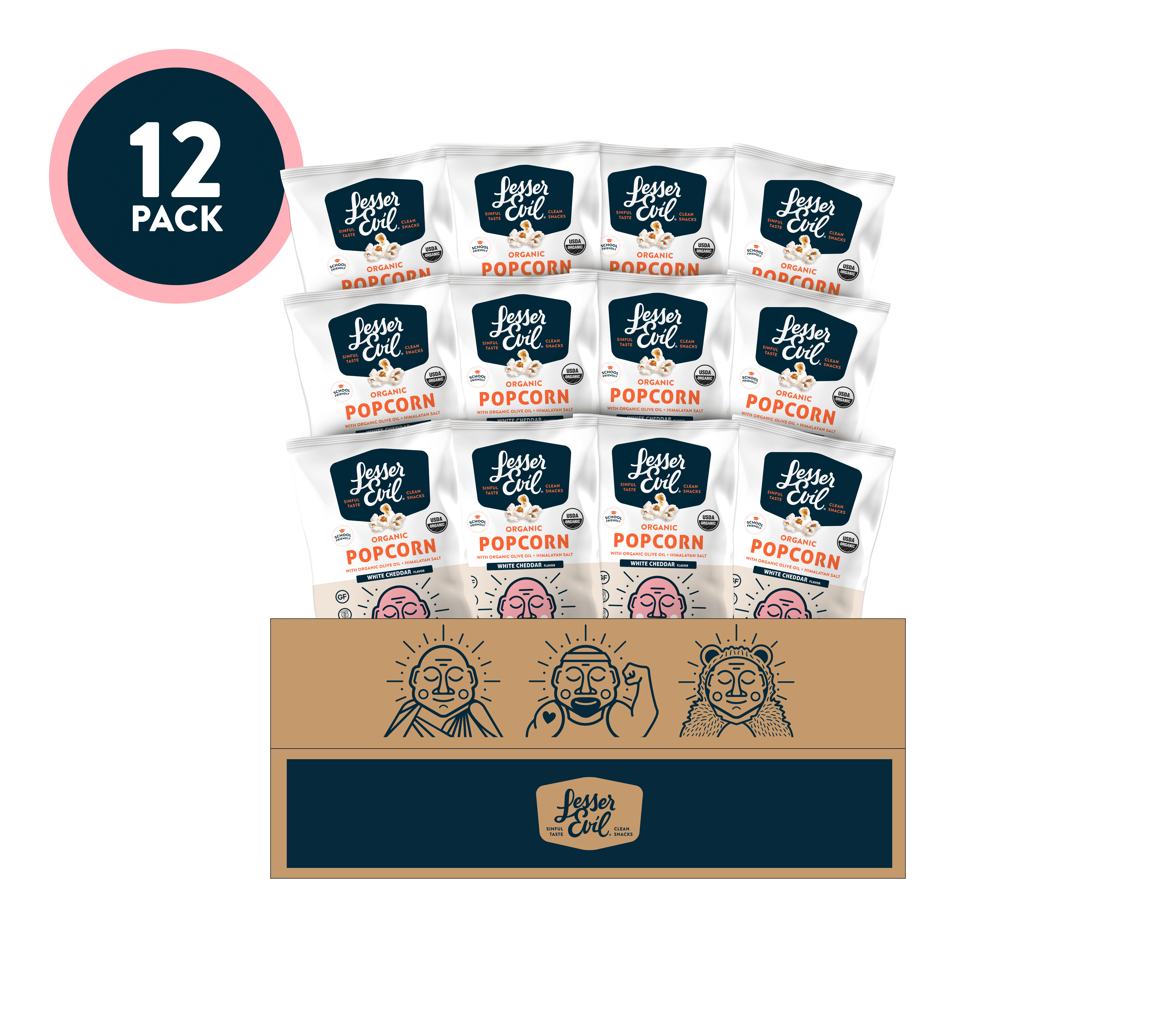 LesserEvil Organic Vegan White Cheddar Popcorn, Kosher, Dairy-Free, 12 ...