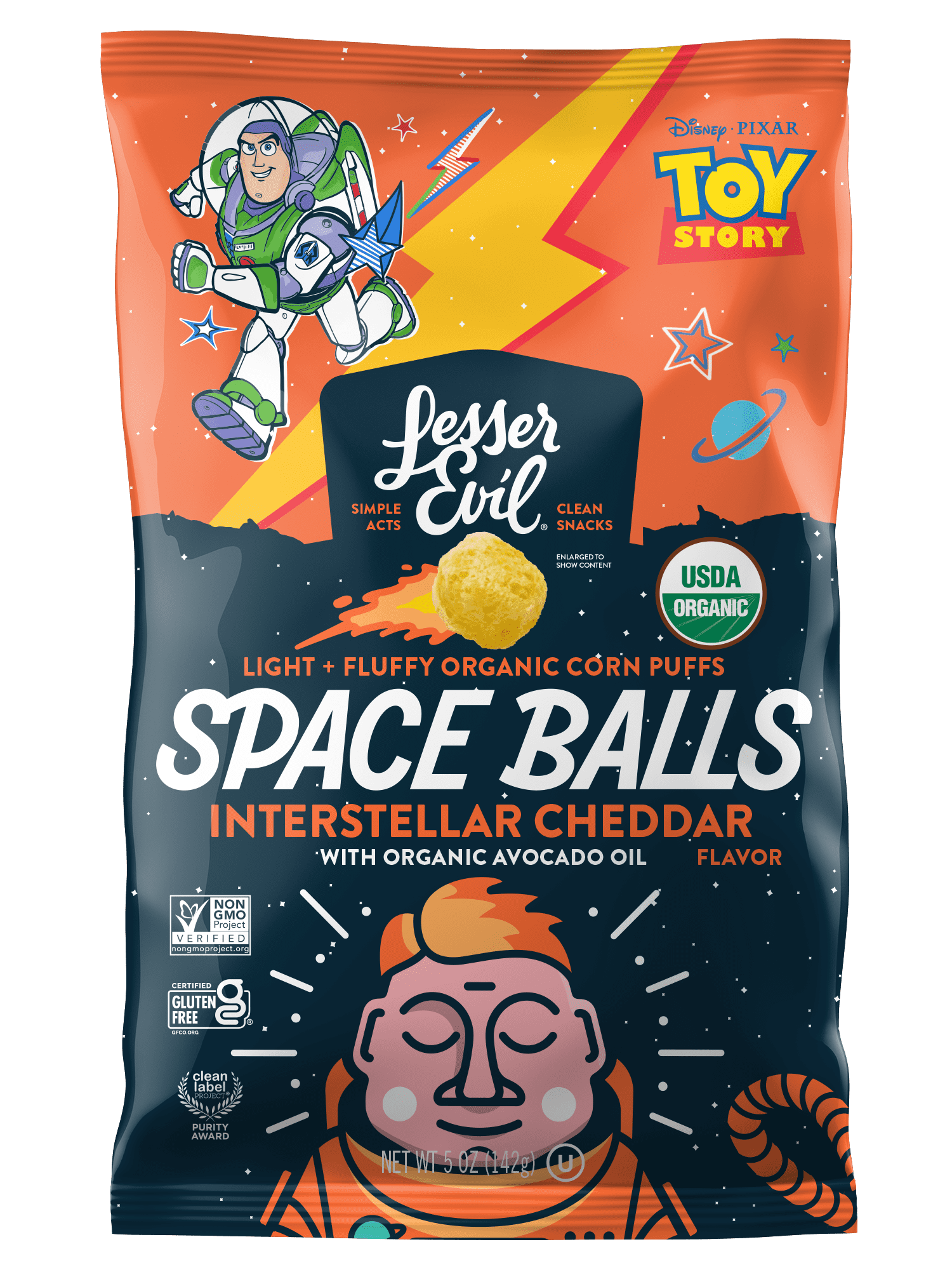 LesserEvil Organic Cheese Snacks, Interstellar Cheddar Space Balls, 5 ...