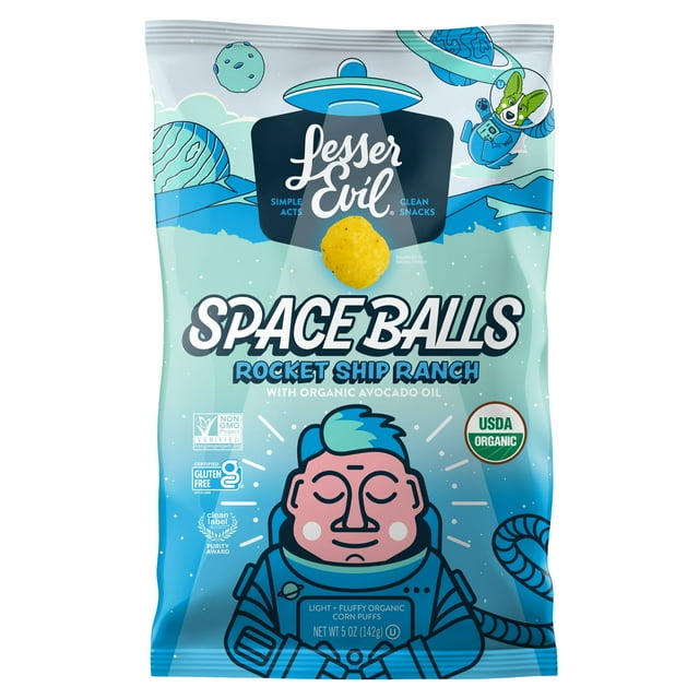 LesserEvil Organic Space Balls, Vegan Ranch Rocket Ship Snack, Avocado ...