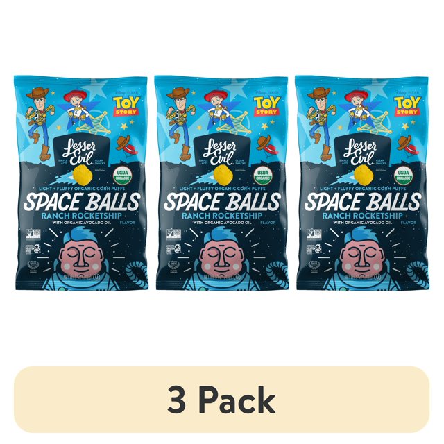 (3 pack) LesserEvil Space Balls, Organic Corn Puffs, Ranch RocketShip ...