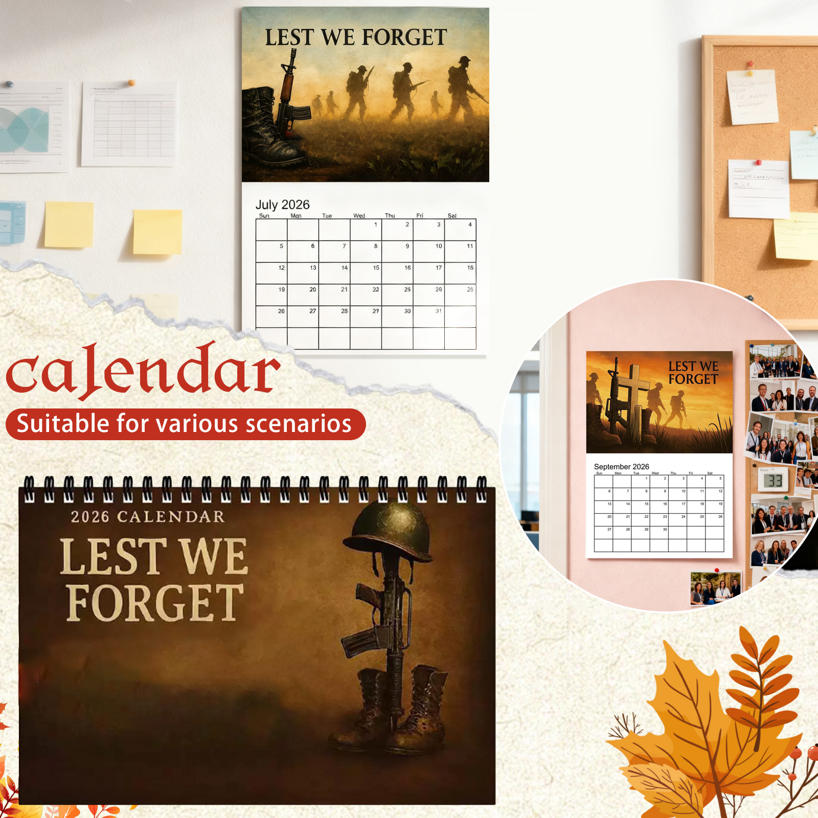 Lest We Forget 2026 Monthly Wall Calendar,12-Month (Jan 2026-Dec 2026 ...