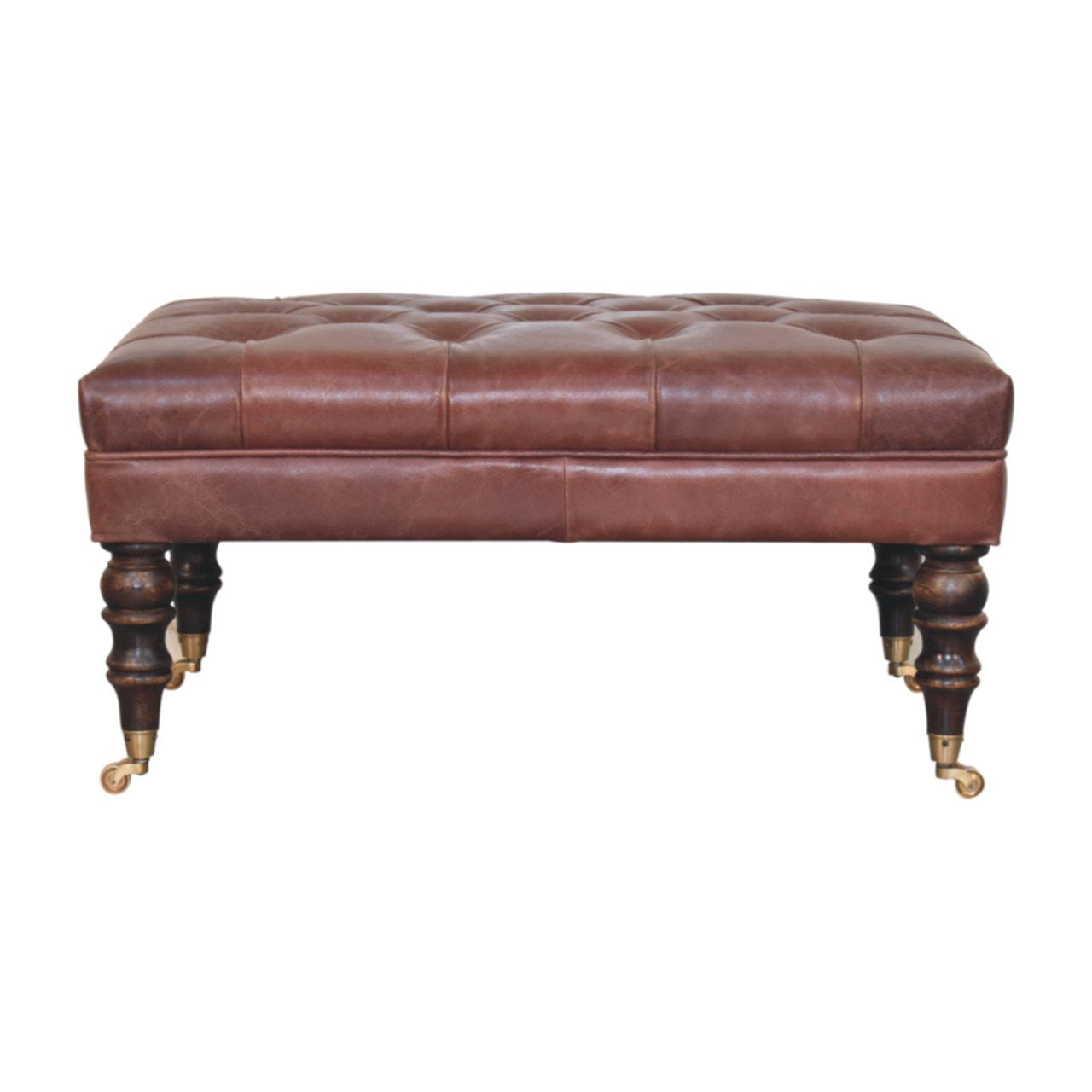Lesuto Buffalo Brown Leather Ottoman with Castor Legs - Vintage Style ...