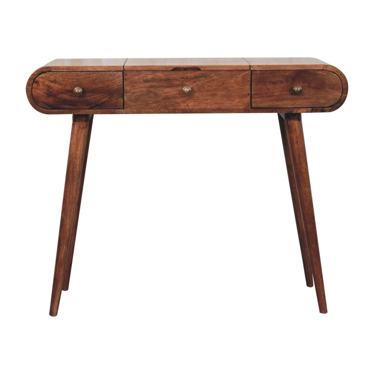 Lesuto Honey Caramel Round Dressing Table - Nordic Style, Wood, 3 ...