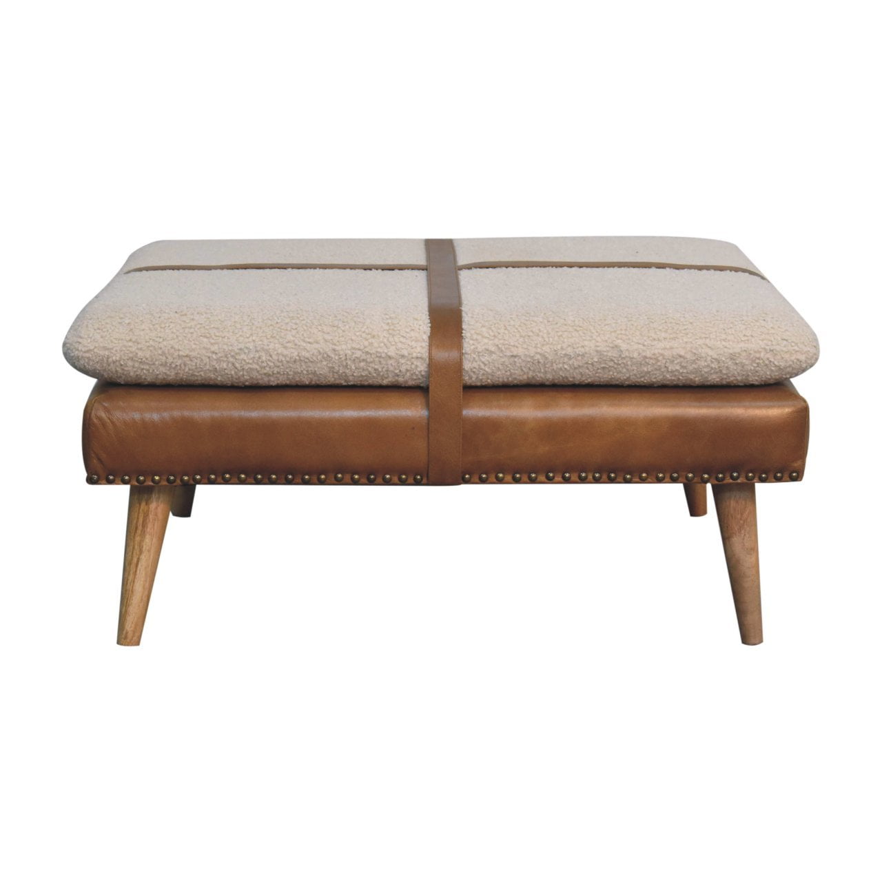 Lesuto Large Square BouclÃ© Buffalo Hide Brown Leather Footstool ...