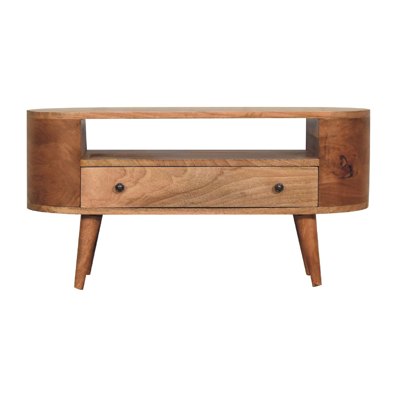 Lesuto Mini Rounded Entertainment Unit - Nordic Style, Wood, 4 Drawers ...