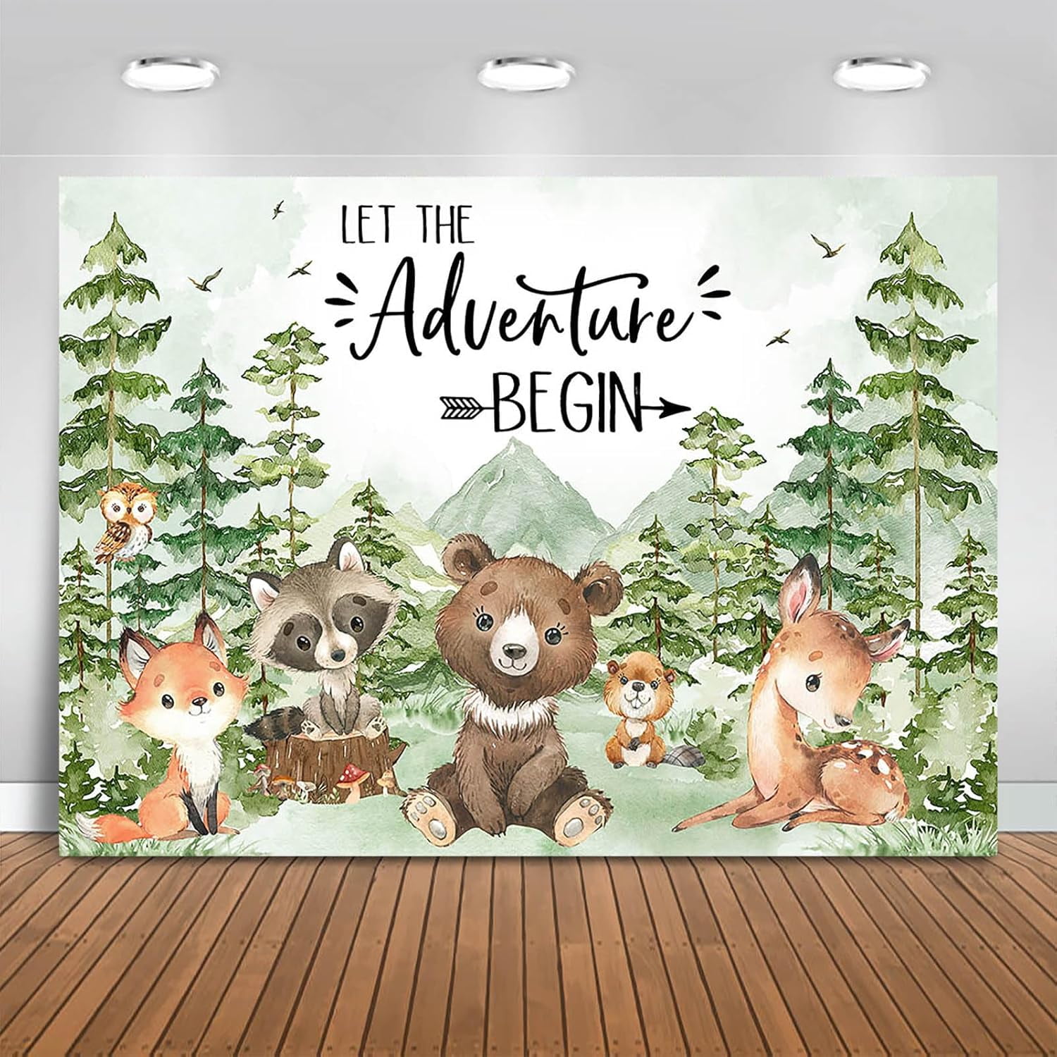 Let The Adventure Begin Baby Shower Backdrop Woodland Animals Baby ...