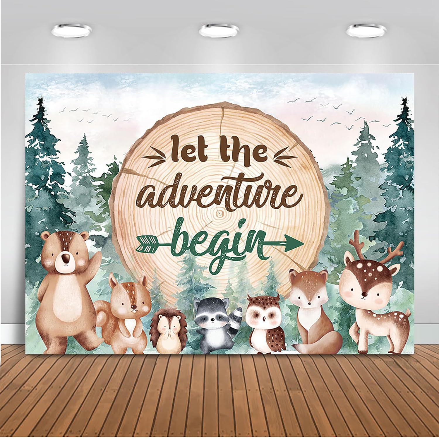 Let The Adventure Begin Backdrop Woodland Baby Shower Animals Bear Deer ...