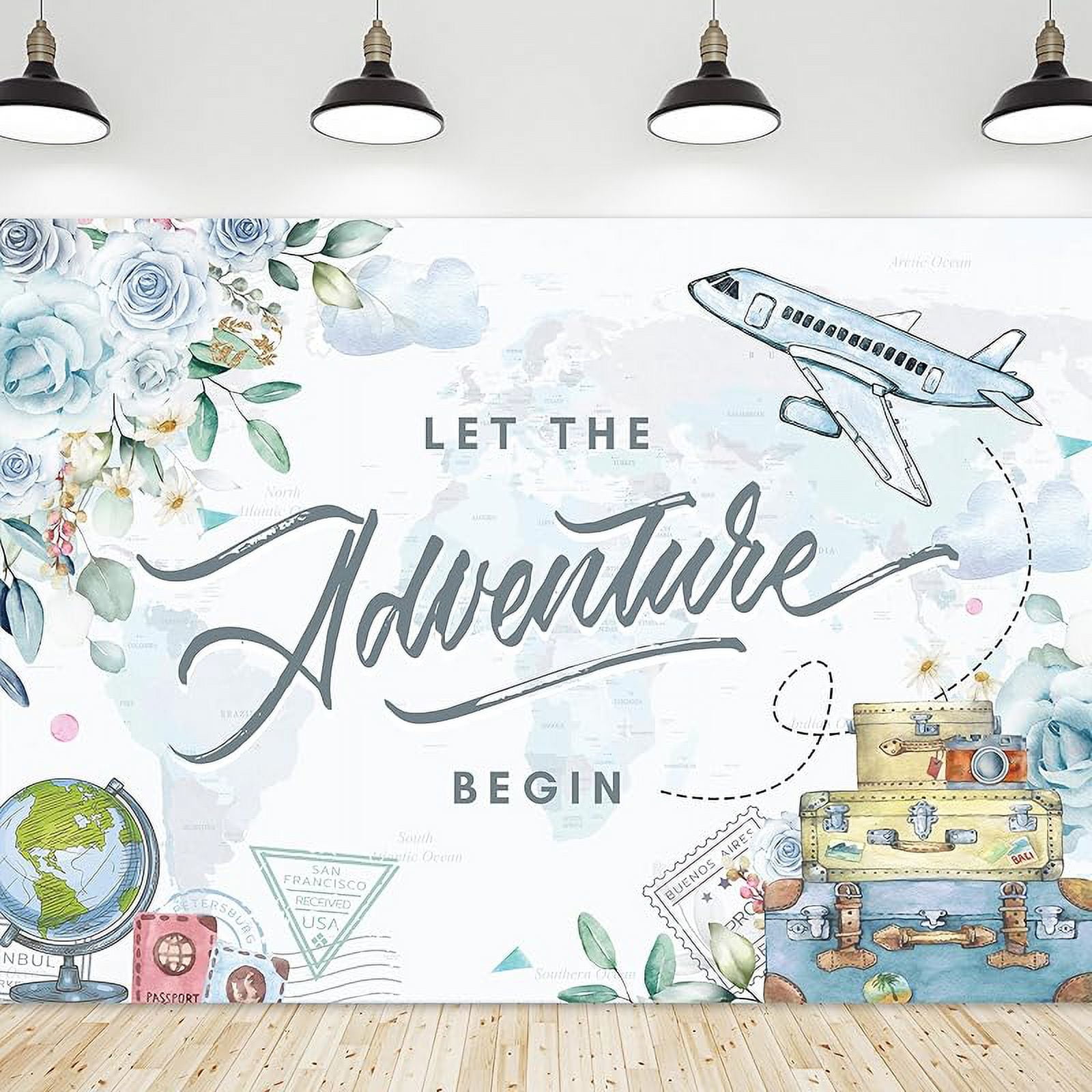 Let The Adventure Begin Backdrop World Map Adventure Awaits Decorations ...