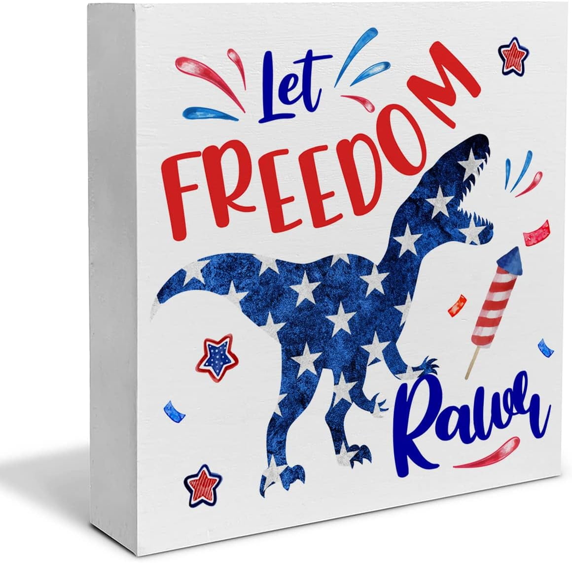 Let Freedom Rawr Dinosaur 4th of July Decorative Wooden Box Sign ...