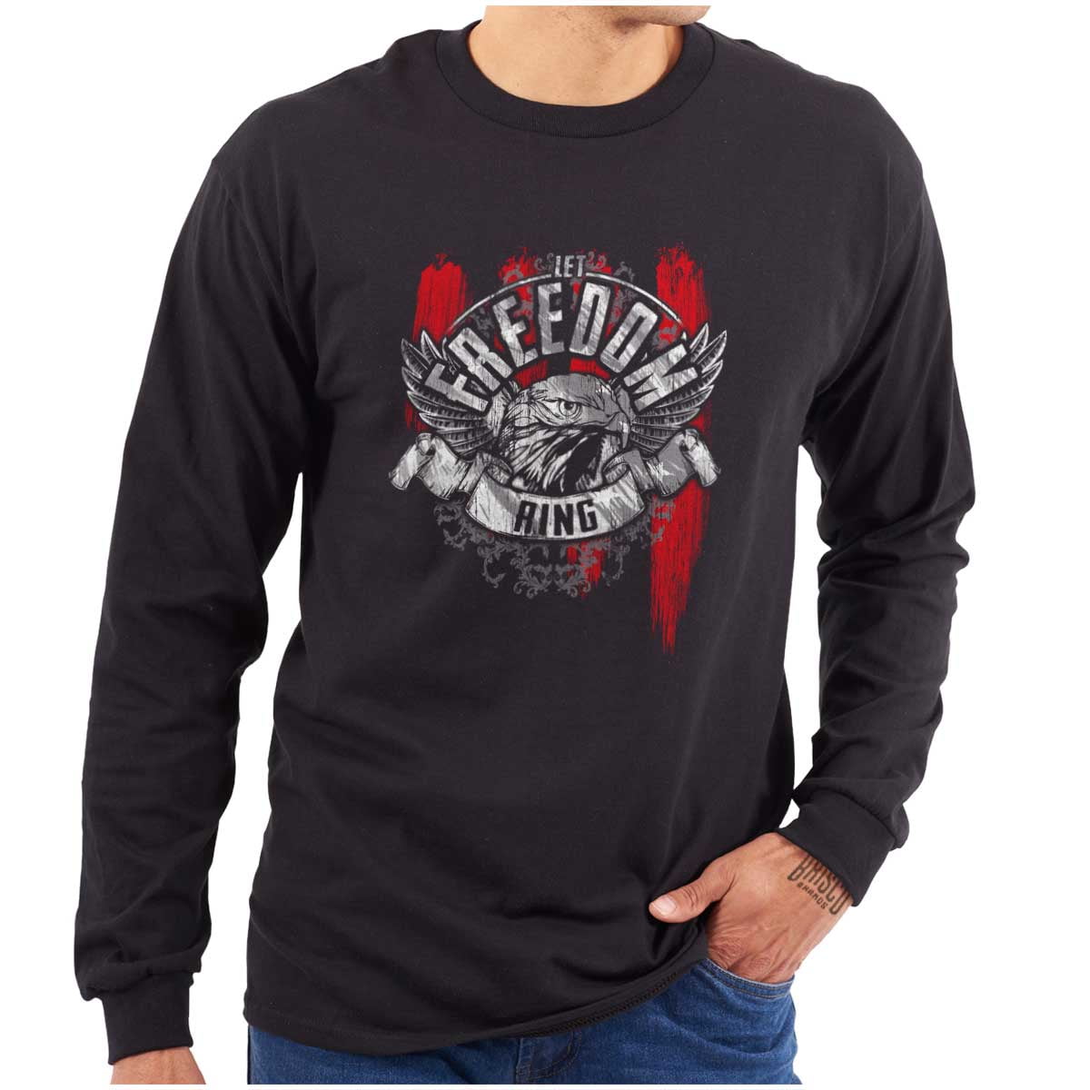 Let Freedom Ring American Flag Eagle Plus Size Long Sleeve Graphic Tee ...