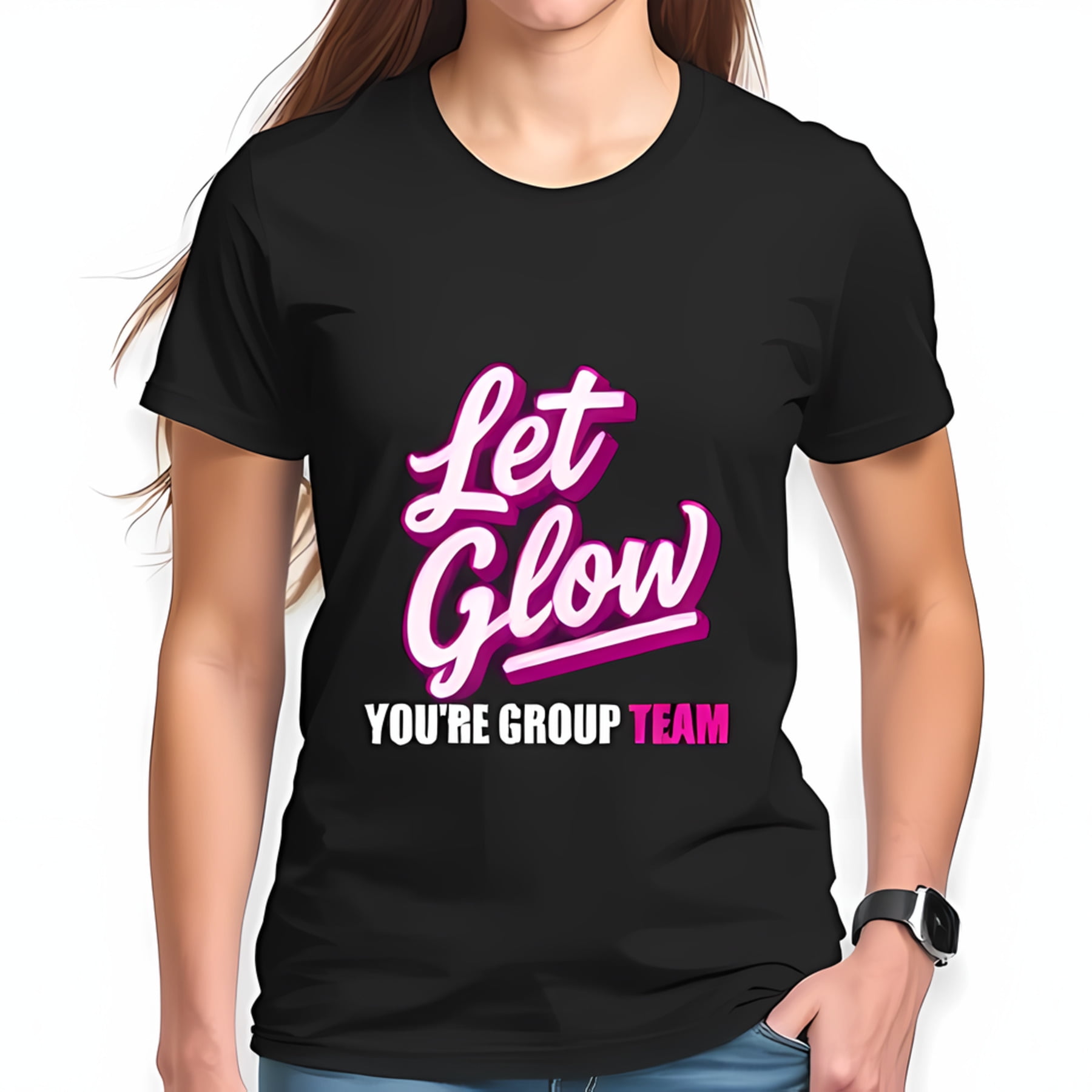 Let Glow Cotton Short Sleeve T-Shirt - Bold White & Pink Lettering Youthful Team Design Perfect ...