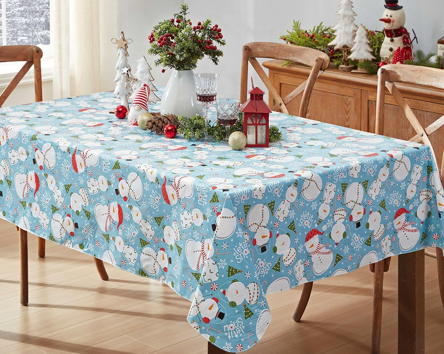 Let It Snow Blue Snowman Christmas Print 60 x 84 inch Rectangle Vinyl ...