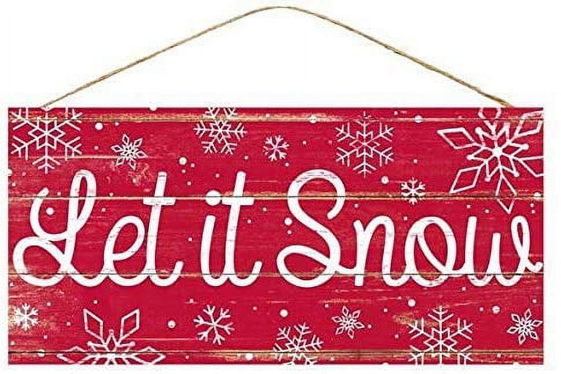 Let It Snow Wooden Sign - 12.5" x 6", Red, White Snowflakes, Christmas ...