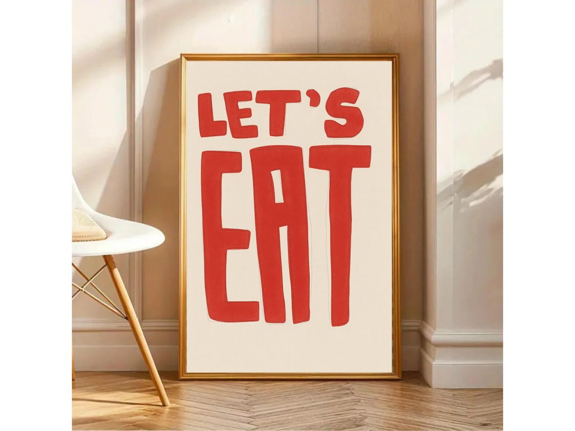 Let'S Eat Kitchen Poster: Bold Red Retro Dining Room Art, Unframed ...