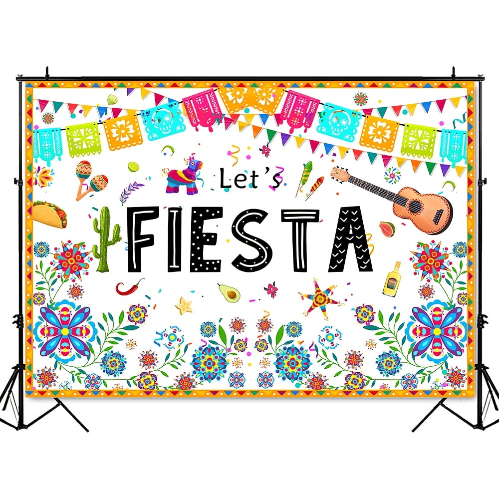 Let'S Fiesta Backdrop Mexican Fiesta Decorations Mexican Theme Banner ...