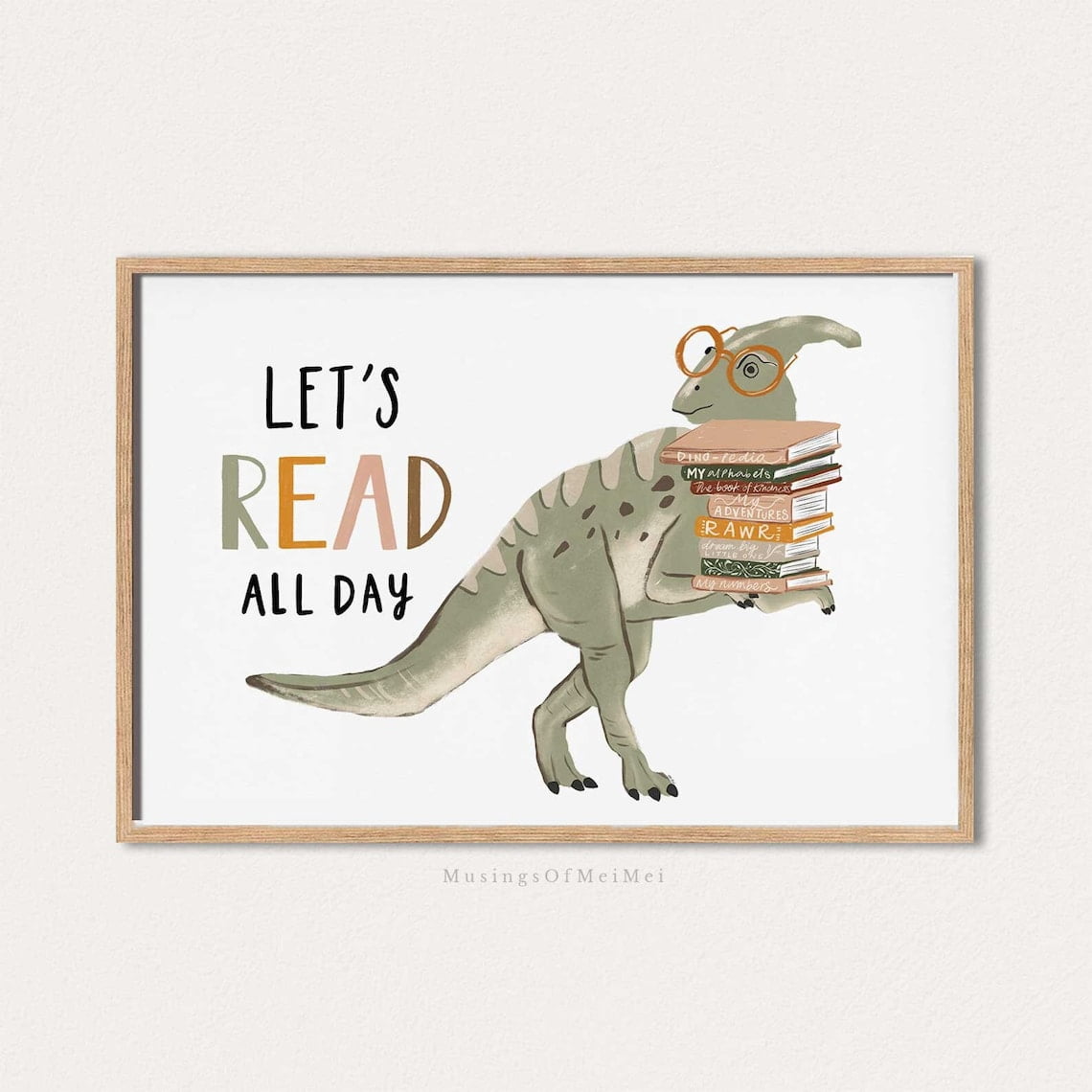 Let S Read All Day Dinosaur Wall Art Cute Educational Poster For Room ...