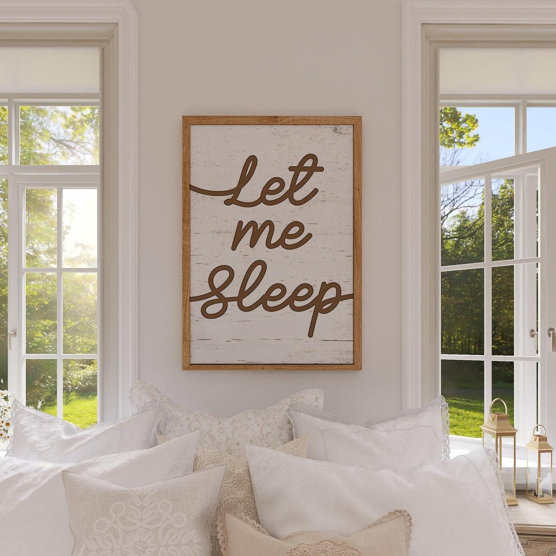 Let Me Sleep Wooden Script Wall Art - Farmhouse Style Brown Bedroom ...