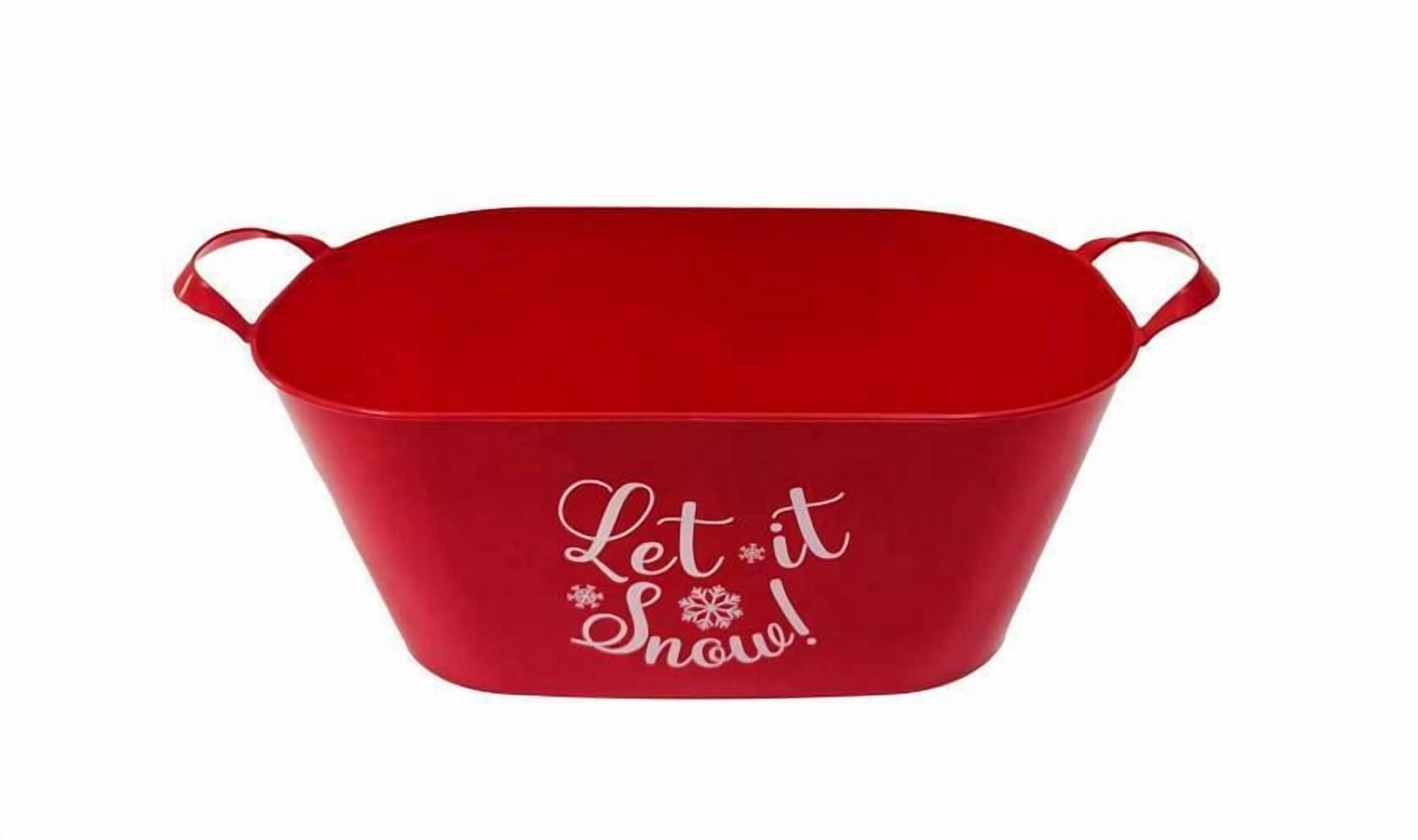 Let it Snow Red Oval Christmas Holiday Storage Bucket with Handle ...