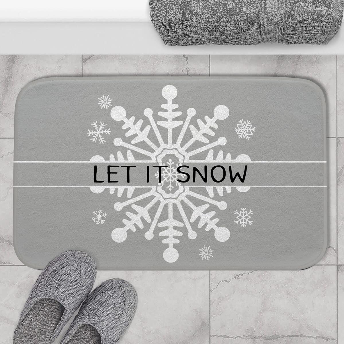 Let it Snow Snowflake Bath Mat Doormat Grey Christmas Decoration Non ...