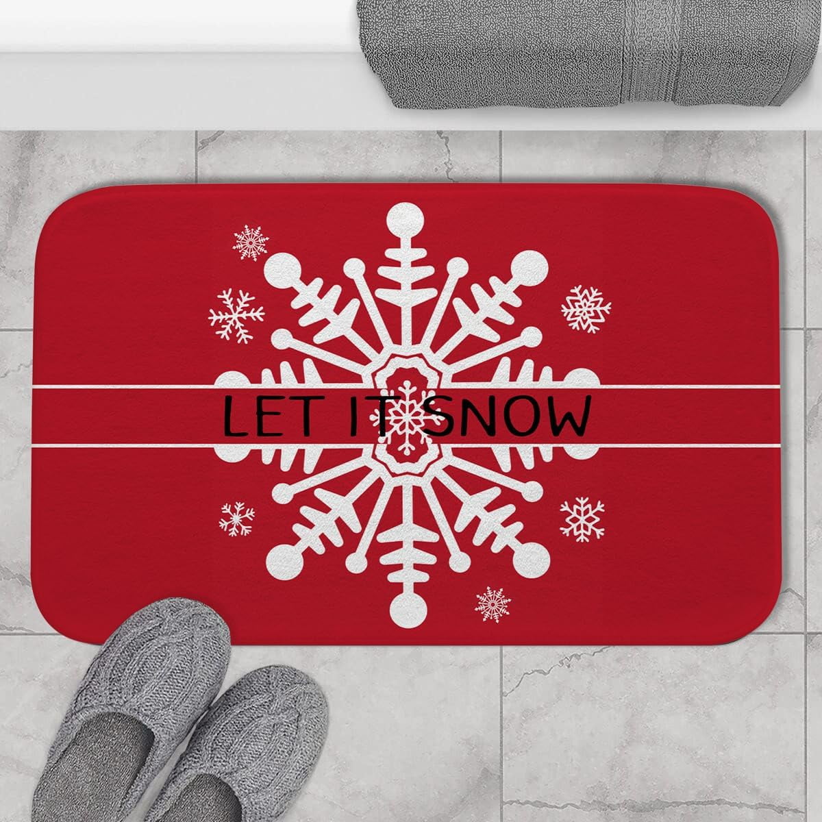 Let it Snow Snowflake Doormat Red Christmas Decorative Bathroom Rugs ...