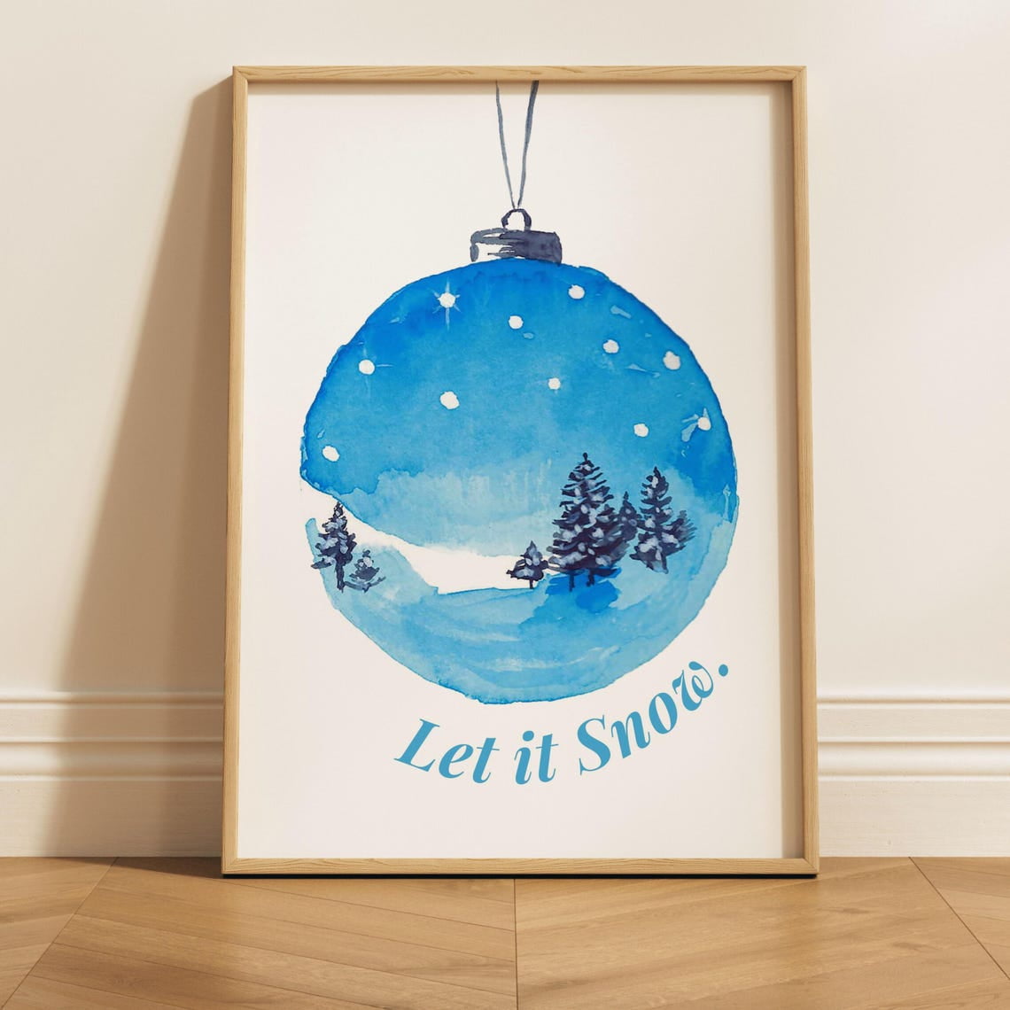 Let It Snow Wall Art - Watercolor Snow Globe Ornament Design - Festive ...