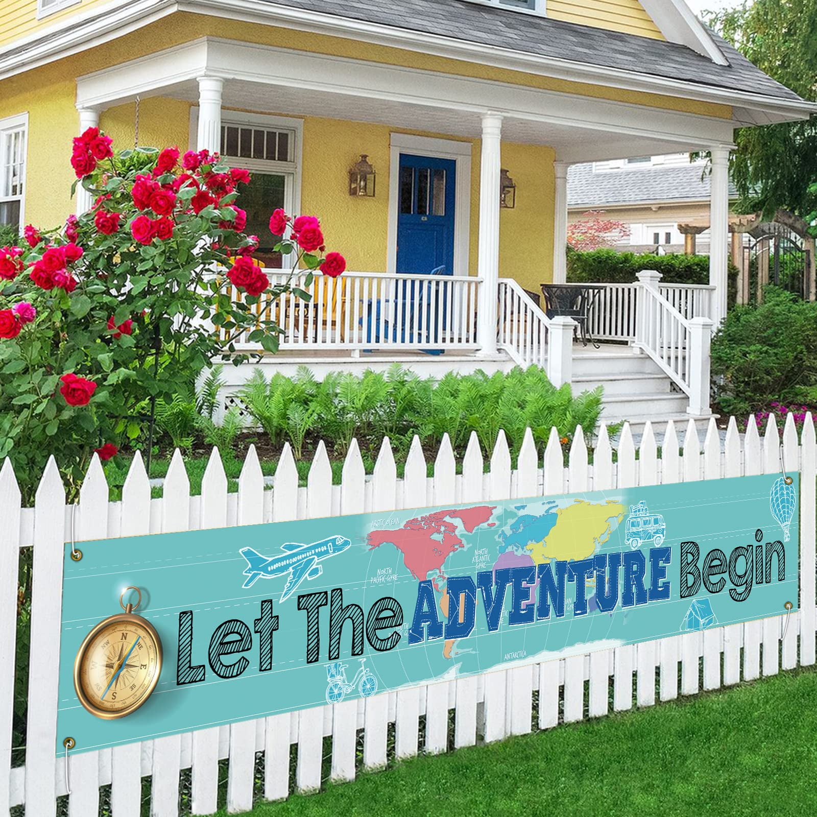 Let The Adventure Begin Banner Travel Theme Retirement Photo Backdrop ...