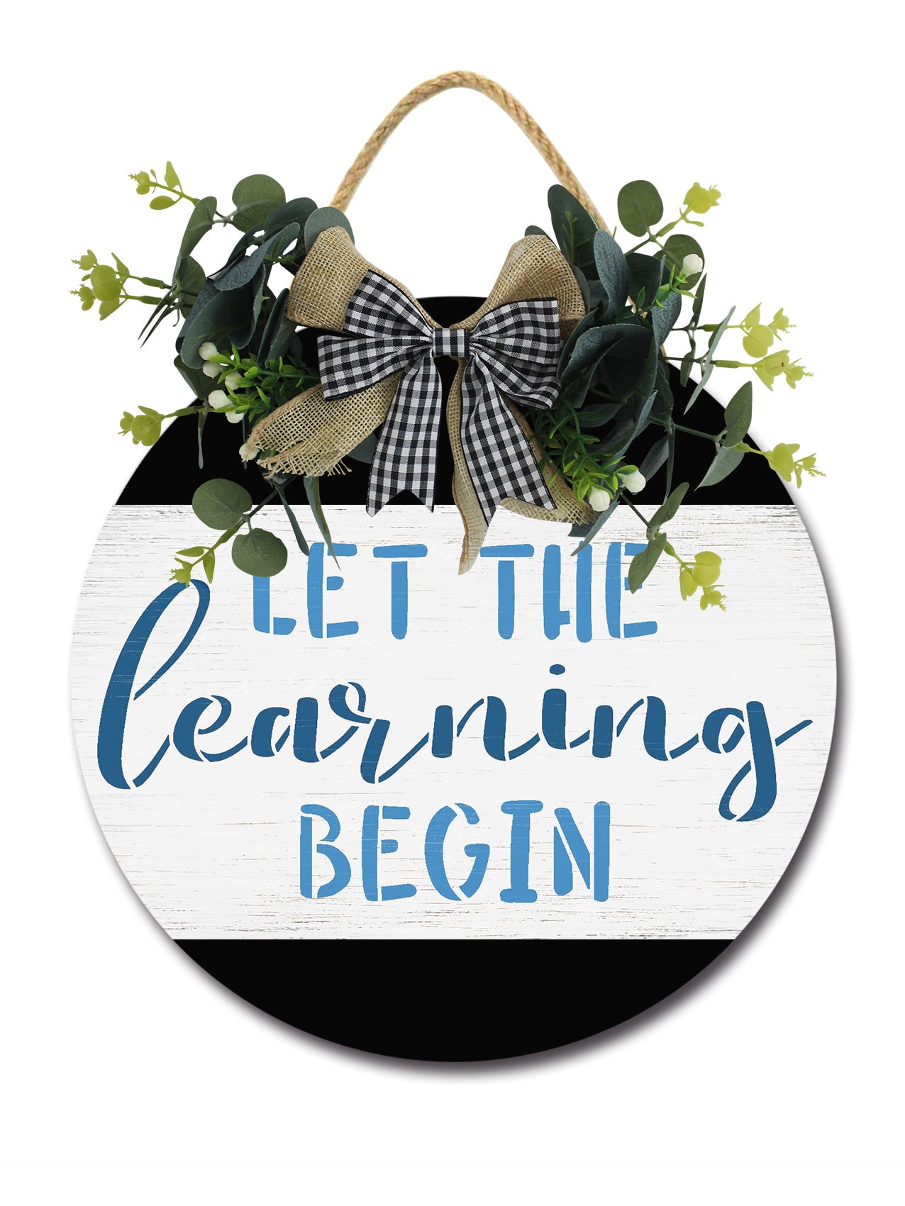 Let The Learning Begin Sign Front Door Porch Decorations, Round Rustic ...