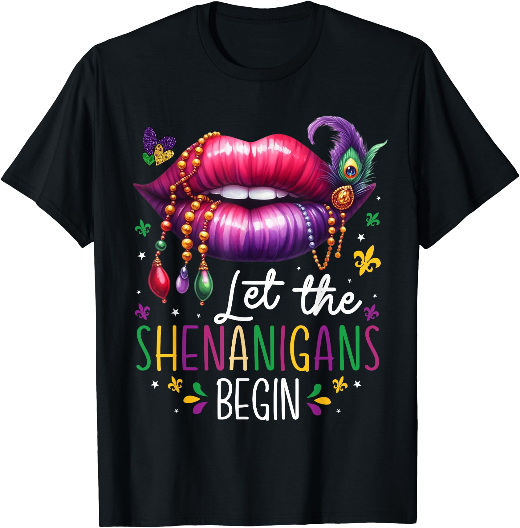 Let The Shenanigans Begin Mardi Gras Lips New Orleans 2024 T-Shirt Fleur De Lis Mardi Gras T ...
