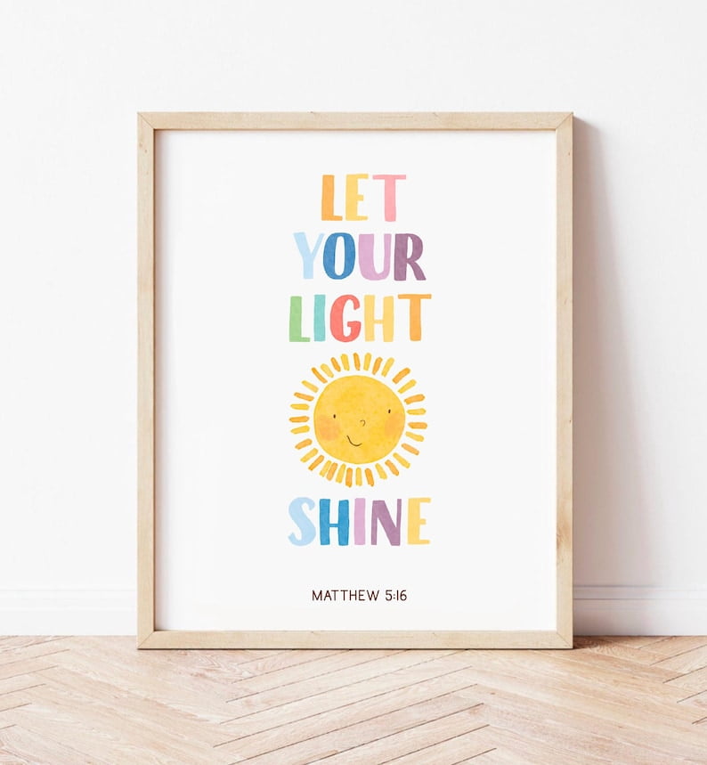 Let Your Light Shine Poster Christian Nursery Bible Verse Toddler ...