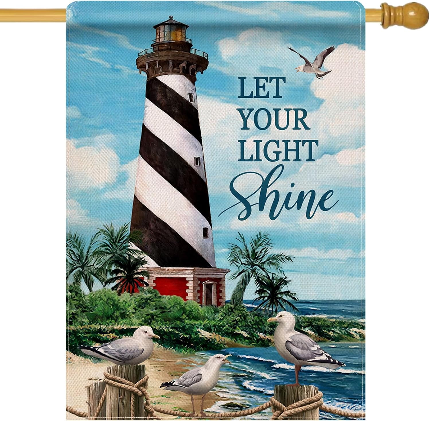 Let Your Light Shine Summer Beach Lighthouse Decorative Garden Flag, Coastal Ocean Yard Outside ...