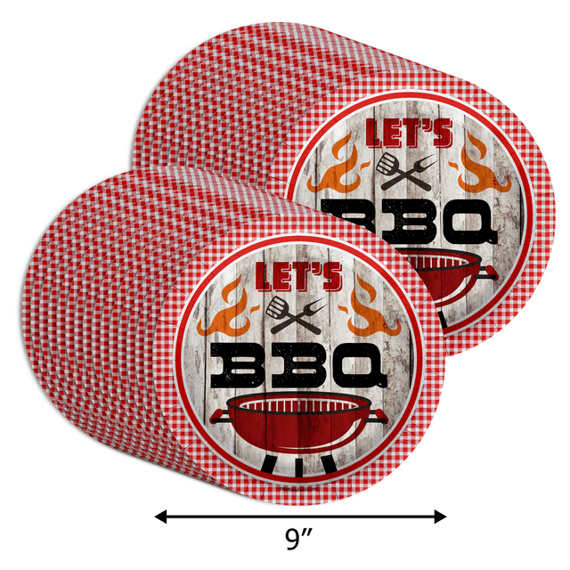 Let's BBQ Red Gingham Party Supplies - BBQ Paper Plates - Summer ...