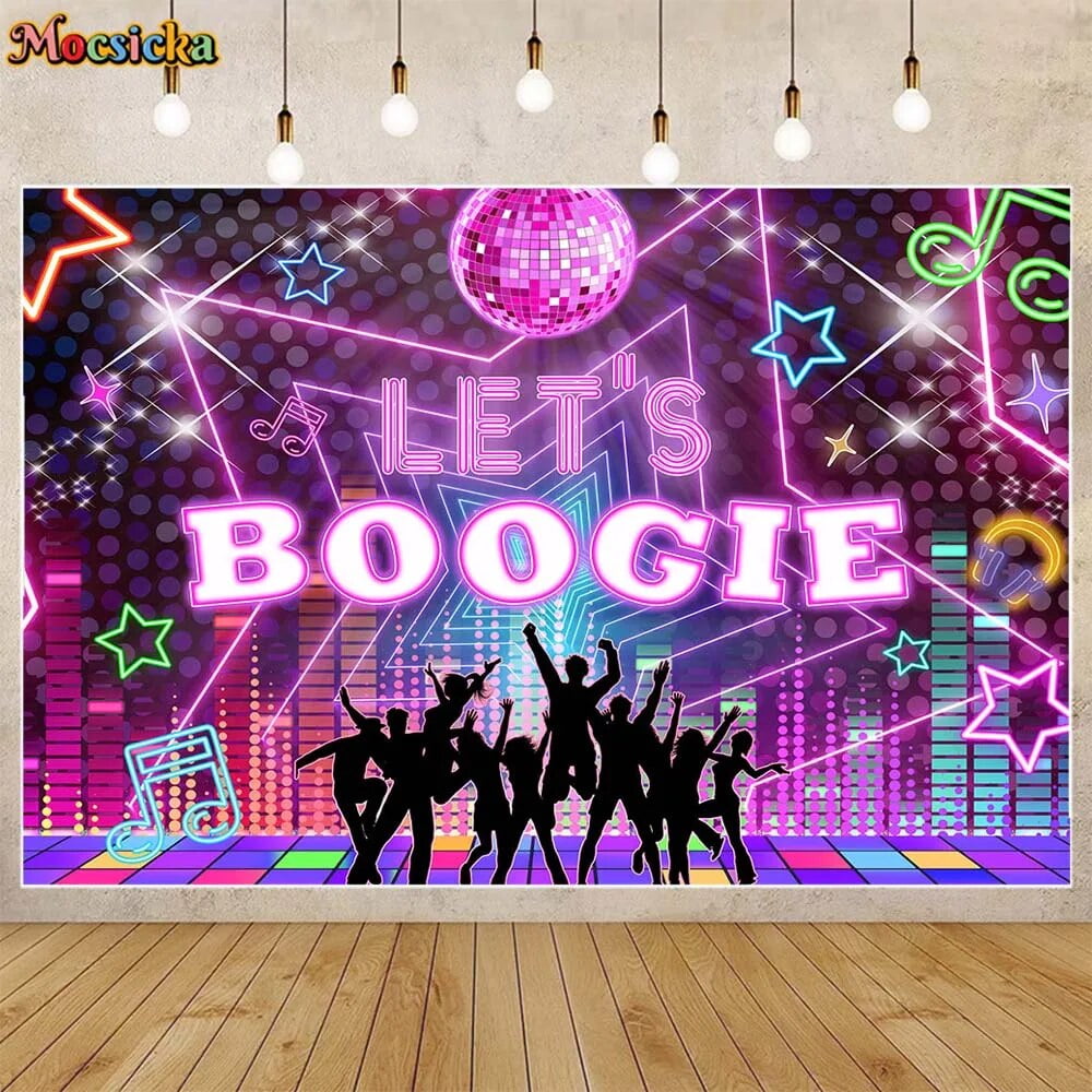 Let’s Boogie Backdrop 70’s 80’s Theme Retro Disco Dance Party Decor ...