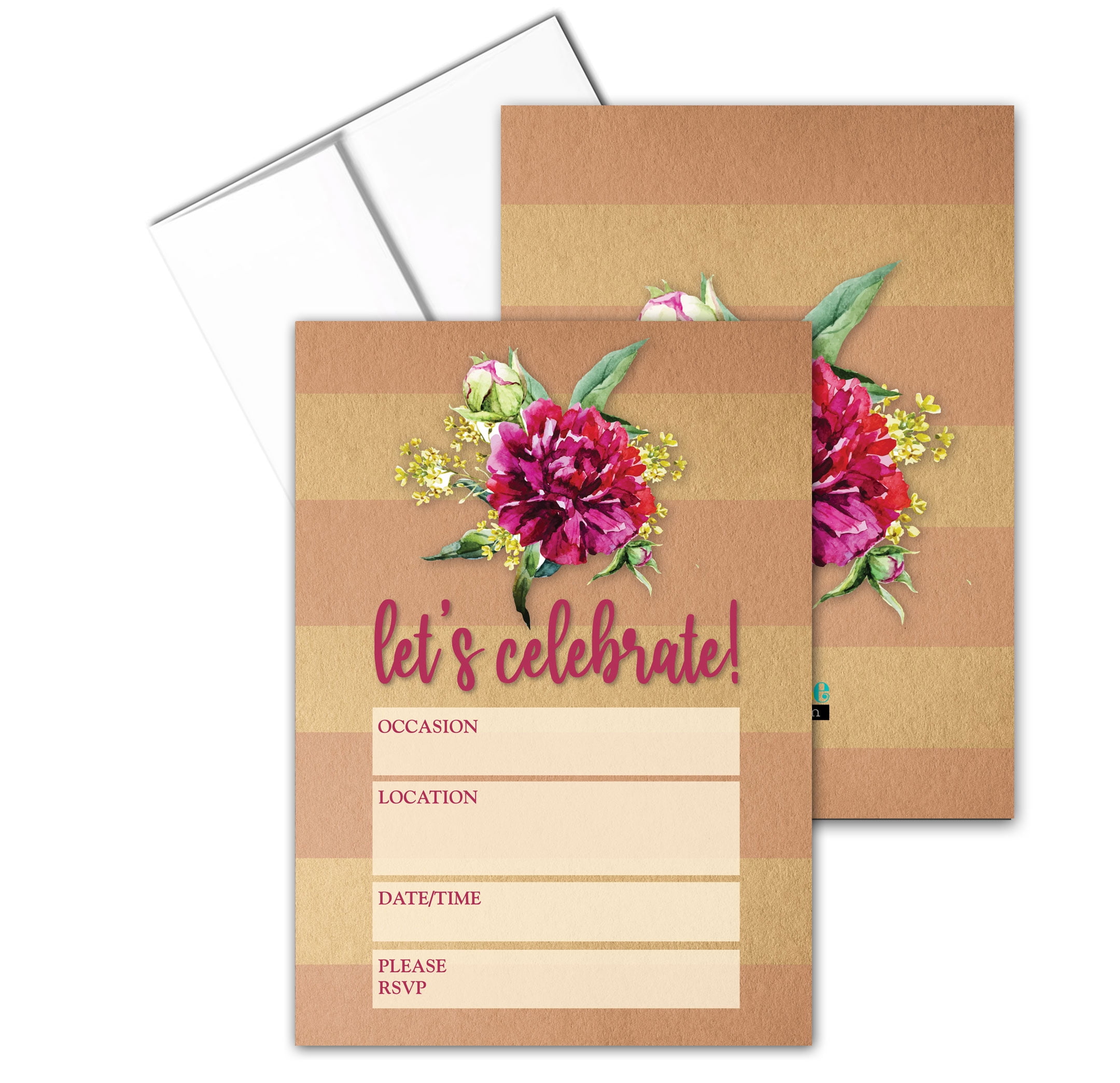 Let's Celebrate Flower Party Invitation - 25 Invites with Envelopes ...