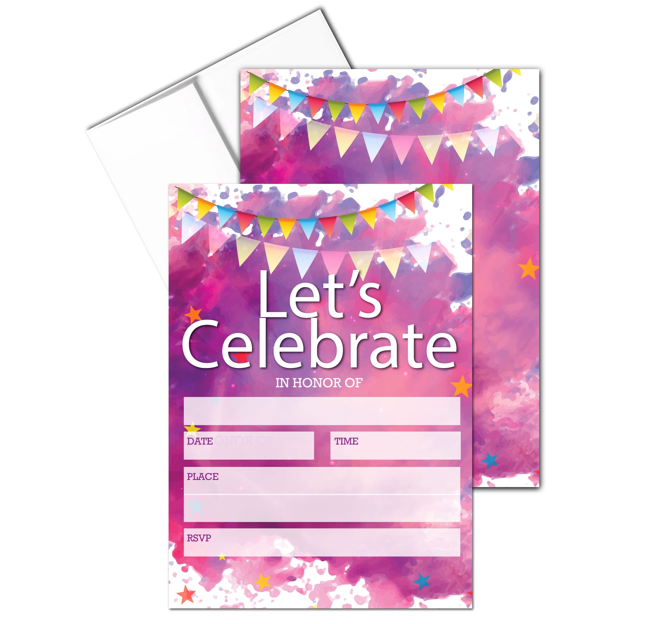 Let's Celebrate - Watercolor Fill-in Party Invitations With Envelopes ...