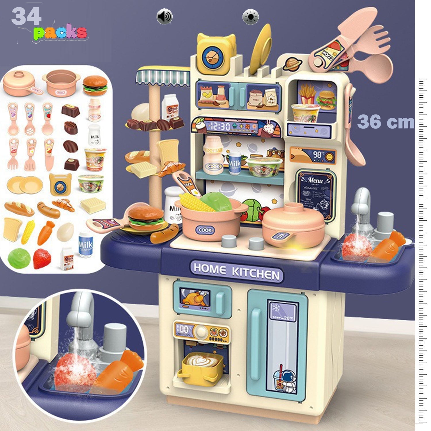 Let's Cook Kids Play Kitchen Set W/Lights & Sounds, Play Food ...