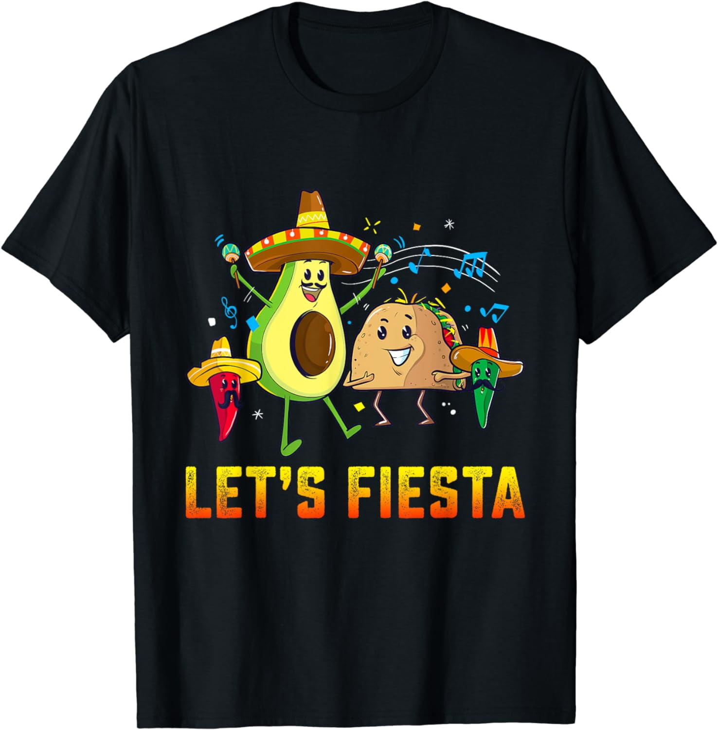 Let's Fiesta Avocado and Tacos Cinco De Mayo Mexican Party T-Shirt ...