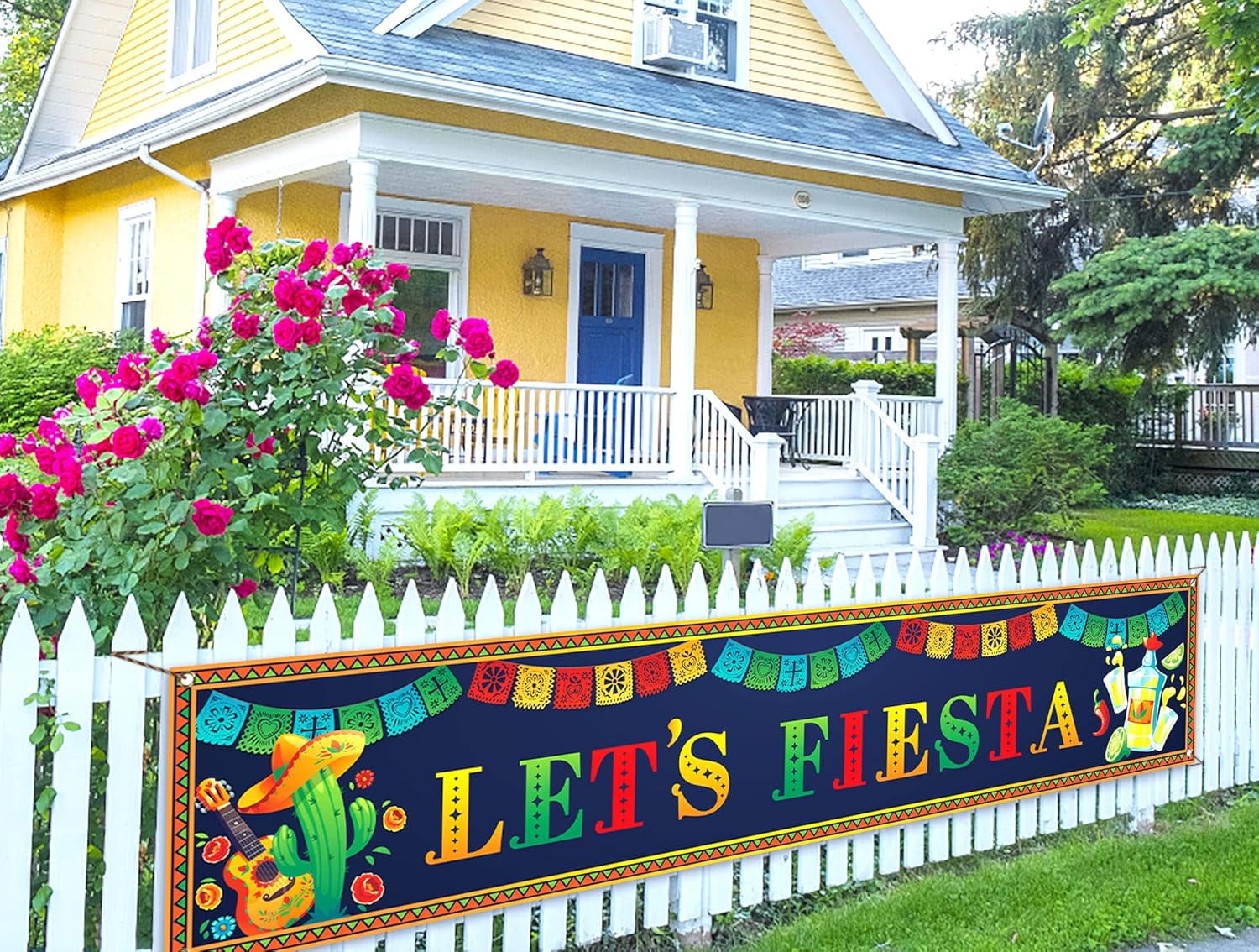 Let's Fiesta Fence Banner Cinco De Mayo Mexican Festival Holiday Party ...