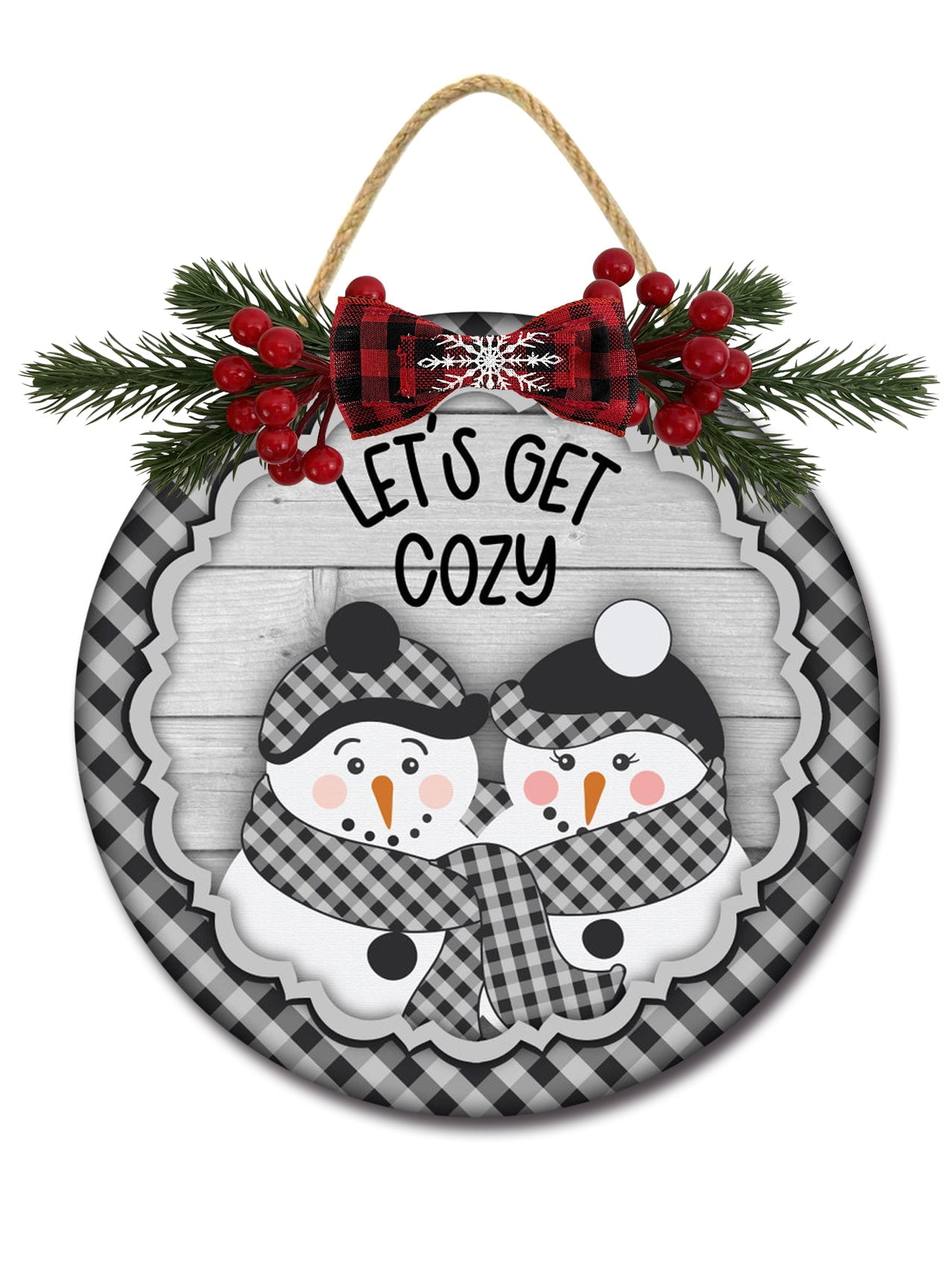 Let's Get Cozy Snowman Sign Front Door Porch Decorations, Round Rustic ...
