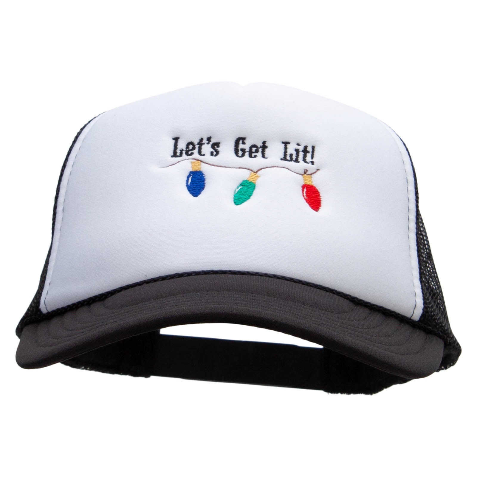 Let's Get Lit Embroidered Foam Panel Mesh Snapback - Black White OSFM ...