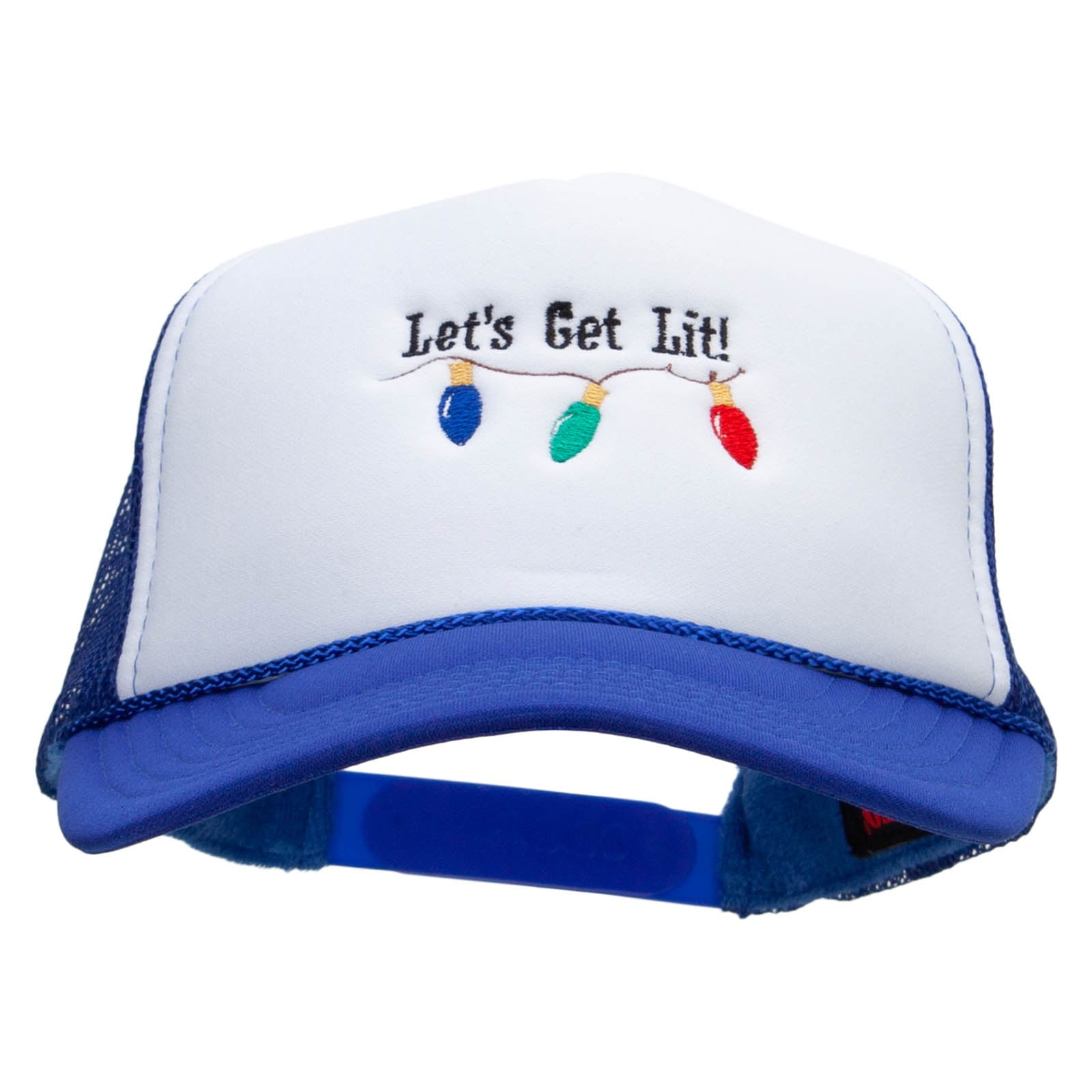 Let's Get Lit Embroidered Foam Panel Mesh Snapback - Royal White OSFM ...