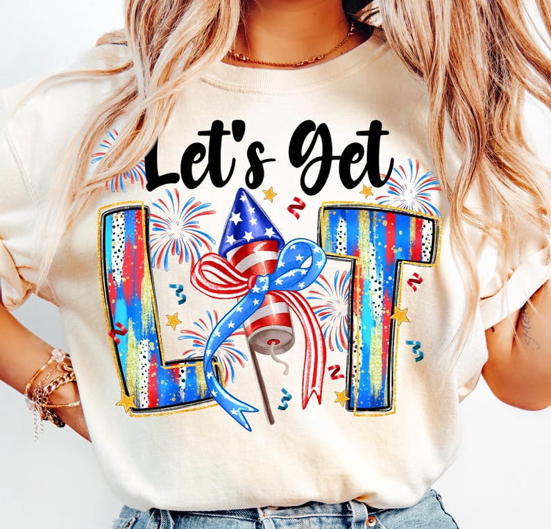 Let’s Get Lit Firework Tee – Funny 4th of July T-Shirt with Red White ...