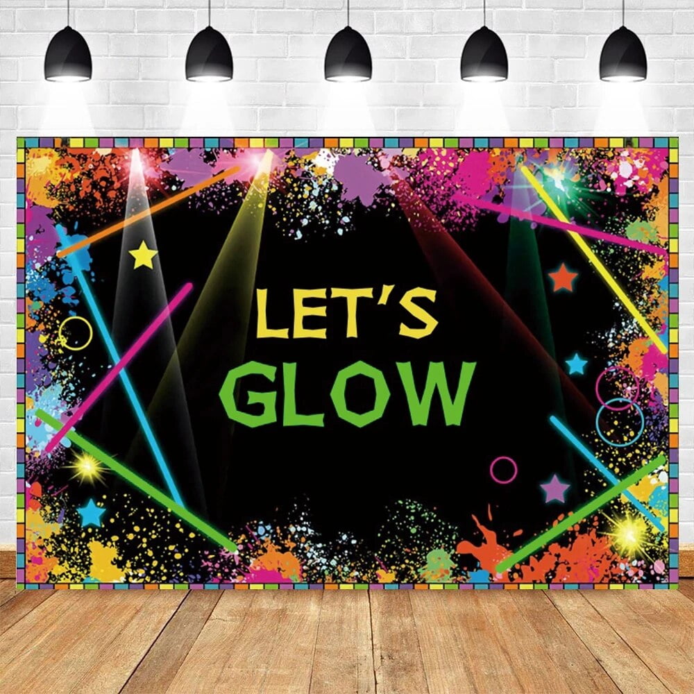 Let's Glow Backdrop Colorful Graffiti Glitter Baby Birthday Party Vinyl ...
