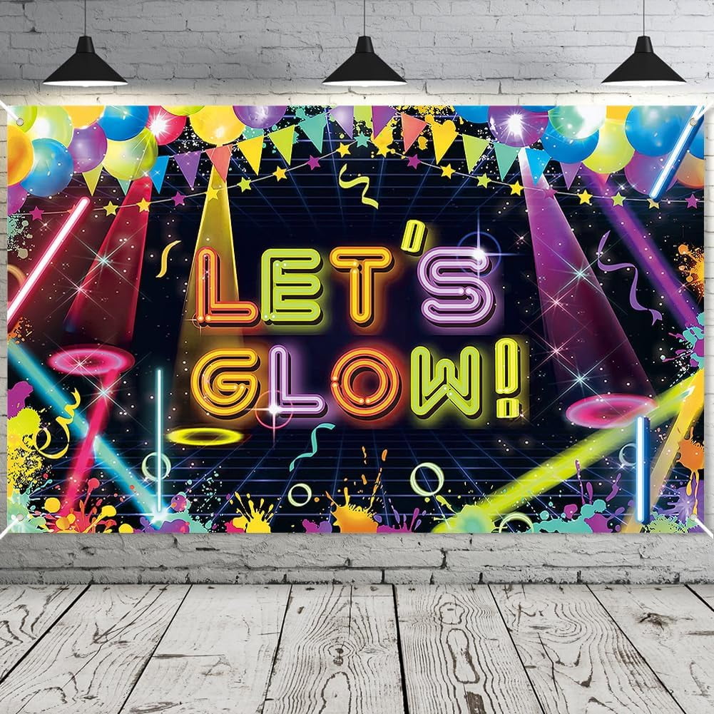 Let’s Glow Backdrop,Glow in The Dark Birthday Backdrop Colorful ...