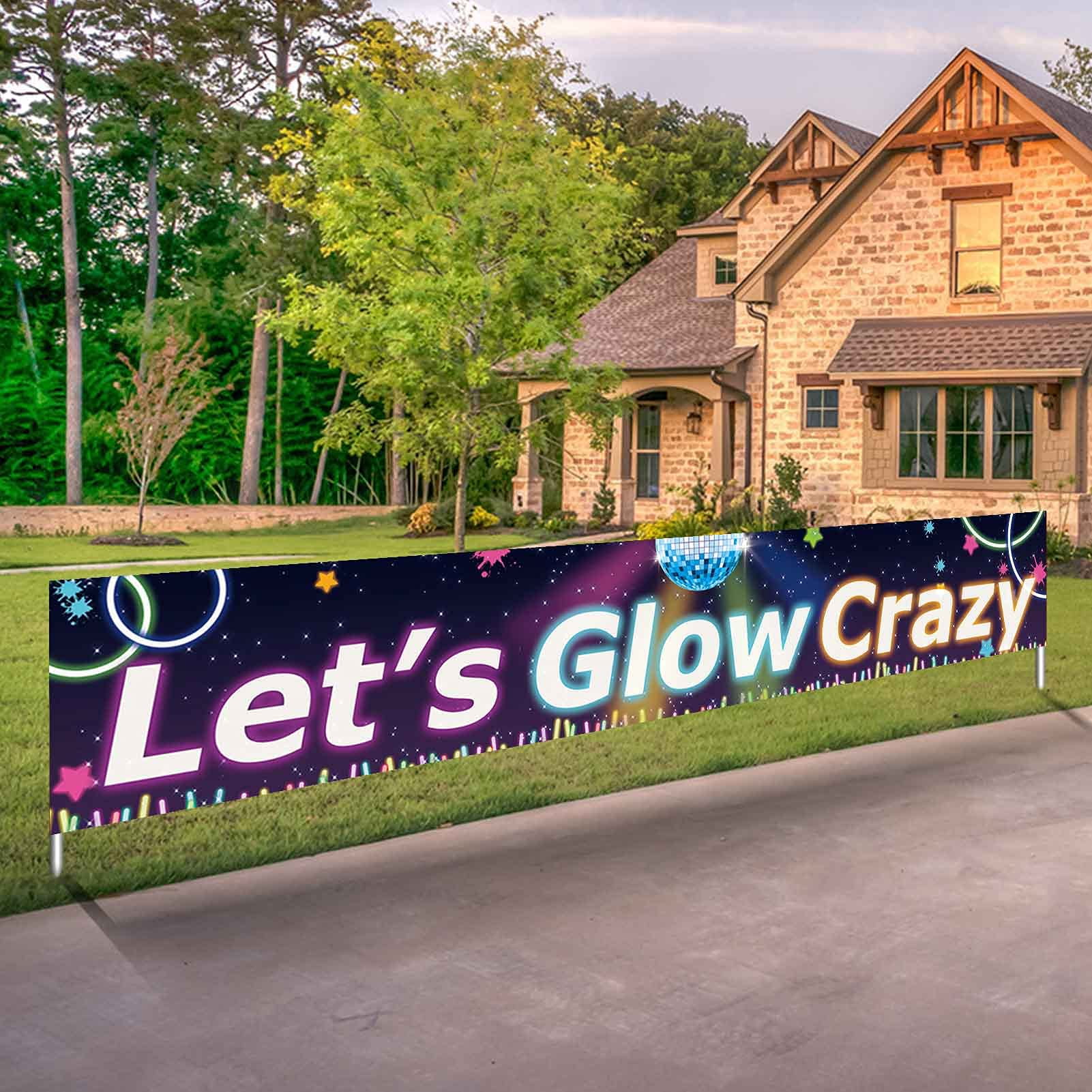 Let’s Glow Crazy Banner Party Supplies Neon Birthday Door Banners Decor ...