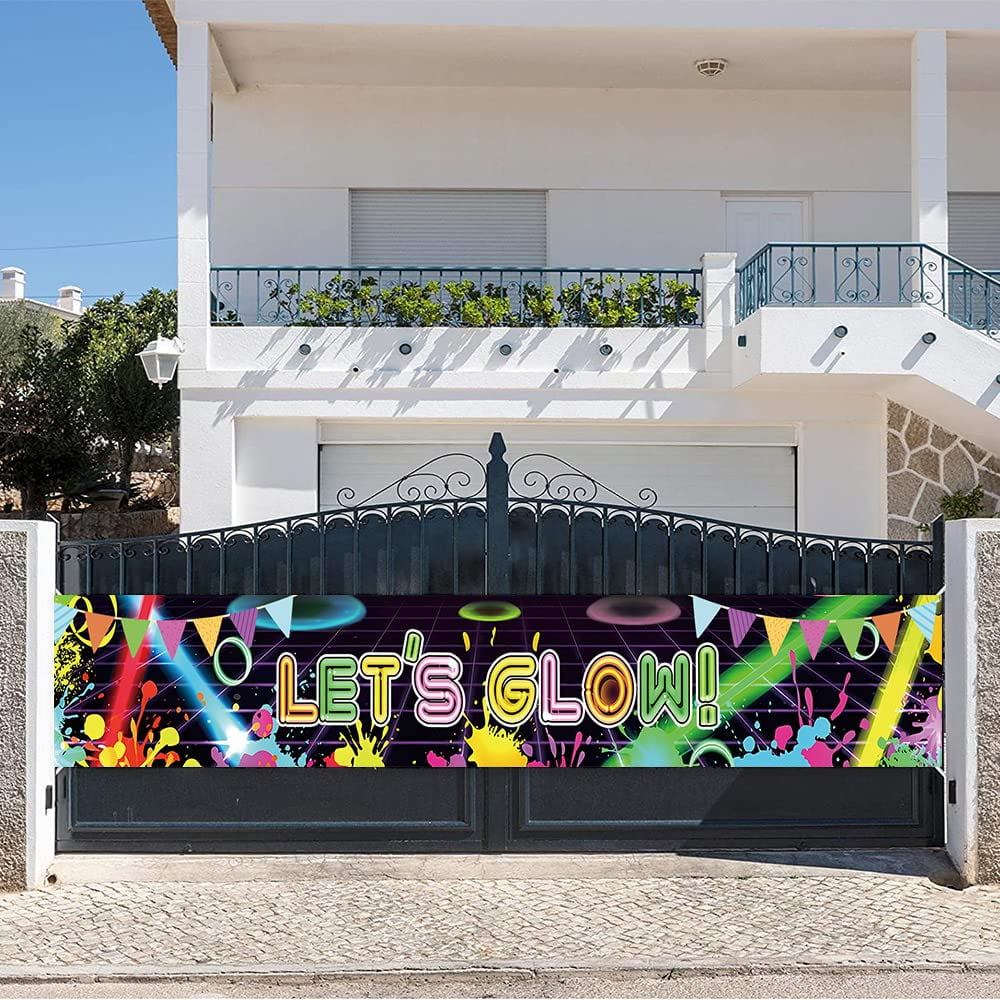 Let’s Glow Crazy Banner Party Supplies Neon Birthday Door Banners Decor ...