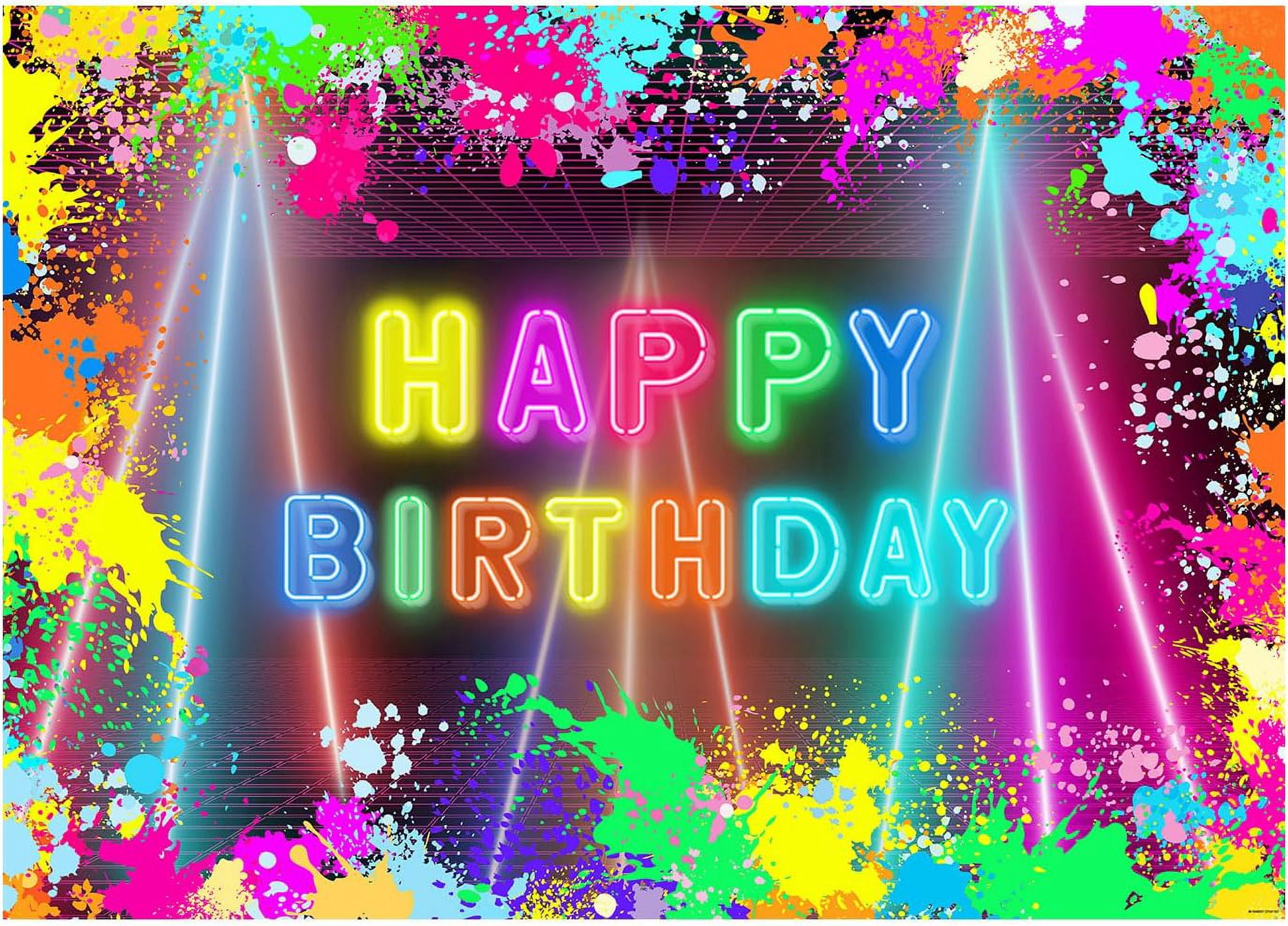 Let's Glow Happy Birthday Backdrop Neon Glow Background Party Supplies ...