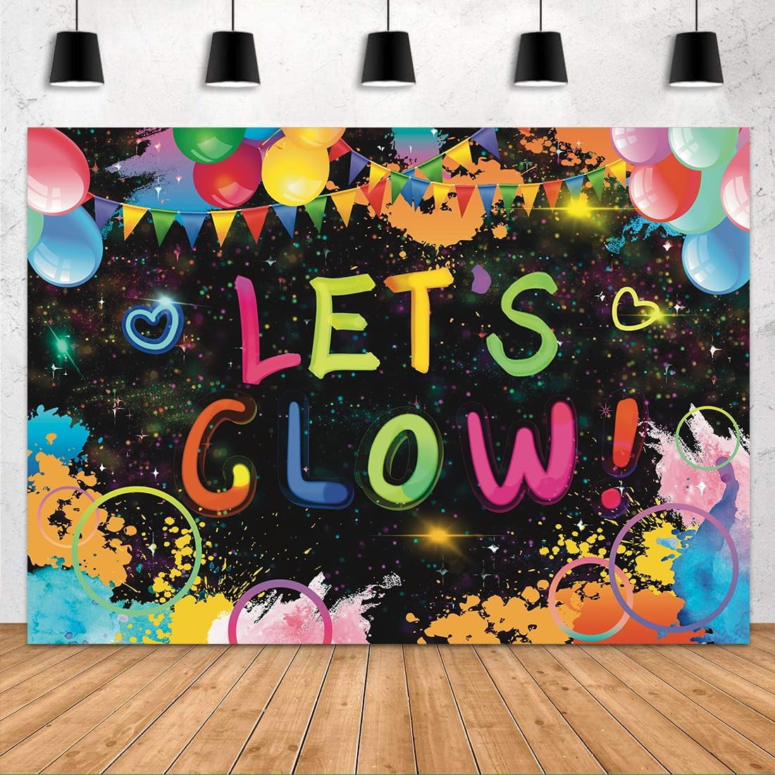 Let's Glow Neon Party Backdrop for Birthday Decorations Banner ...