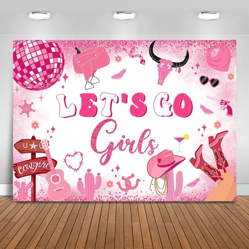 Let's Go Girls Backdrop Pink Space Disco Prom Bachelorette Party ...
