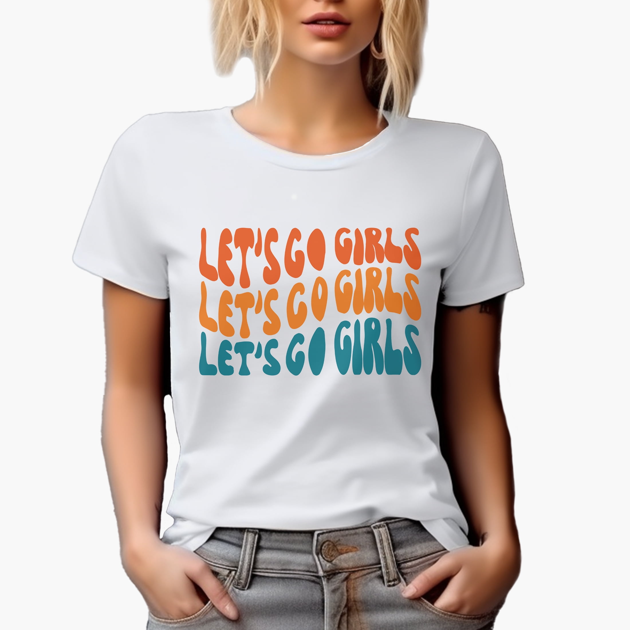 Let's Go Girls Quote to Cheer Up, Groovy Retro Wavy Text Merch Gift ...