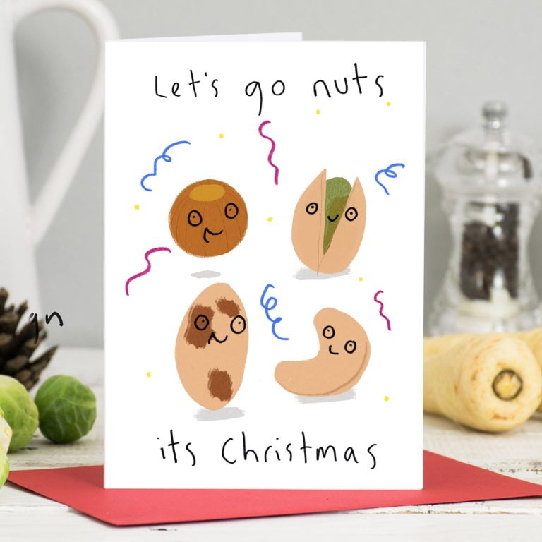 Let's Go Nuts Christmas Card – Fun Nutty Characters Design – Blank ...
